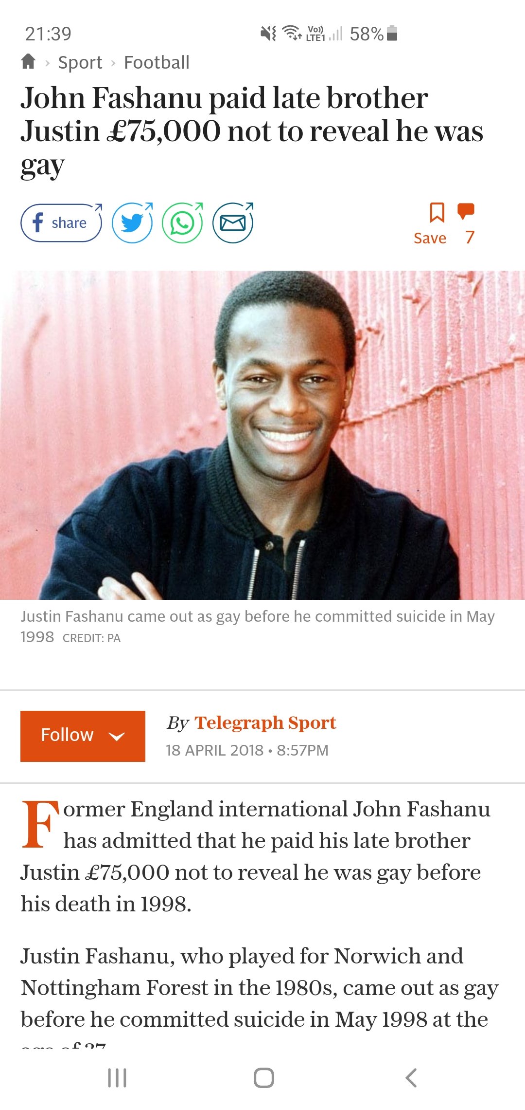 Justin Fashanu BBC article - The Terrace - Jambos Kickback