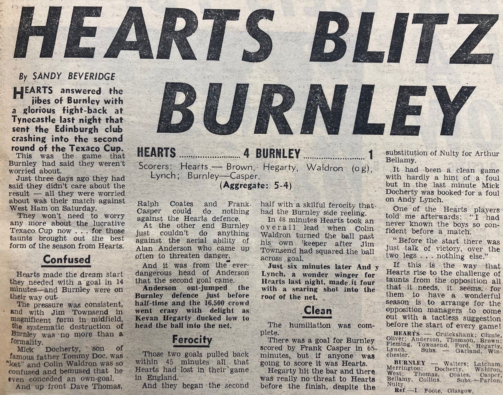 Texaco Cup game against Burnley - The Terrace - Jambos Kickback