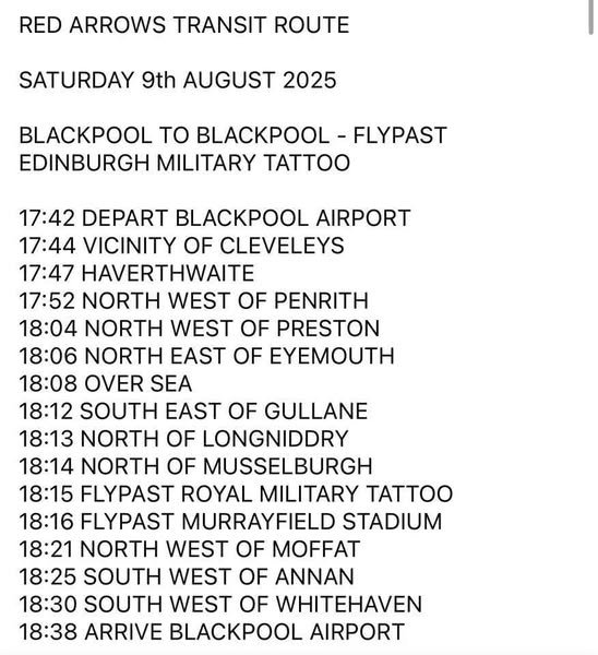 Flypast times for this year's tattoo. - The Shed - Jambos Kickback